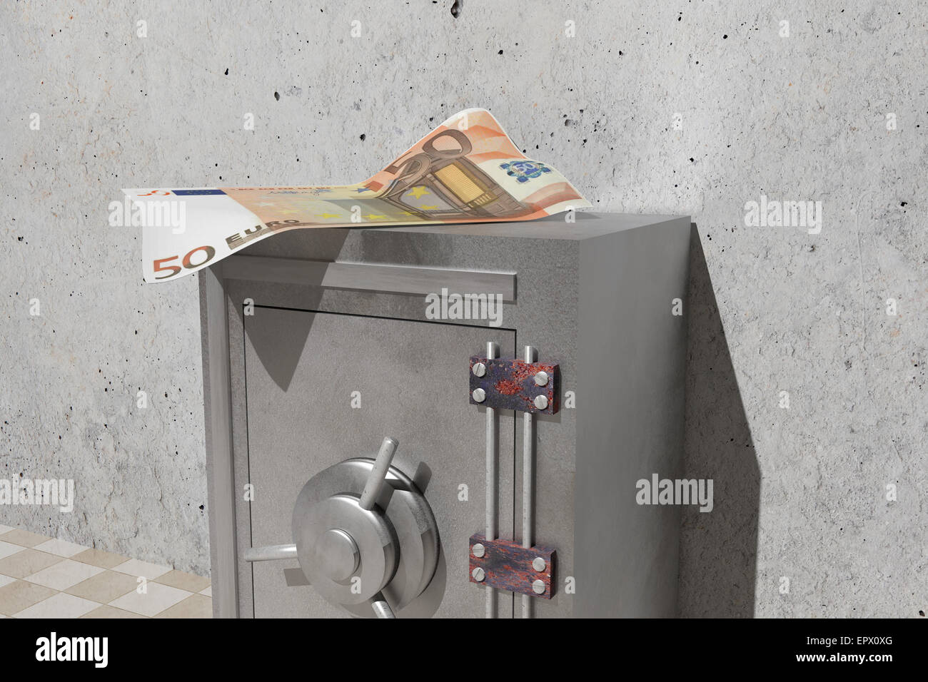 design in 3d of a security steel safe and a big billet Stock Photo - Alamy