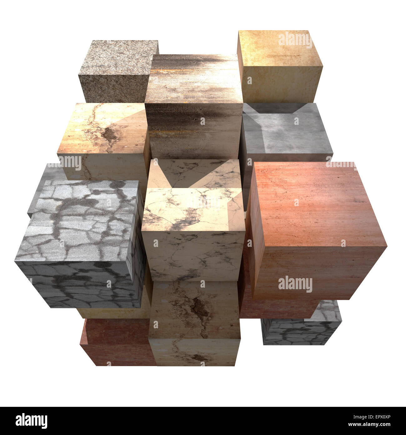 3d rendering of a lot of textured stones cubes Stock Photo - Alamy