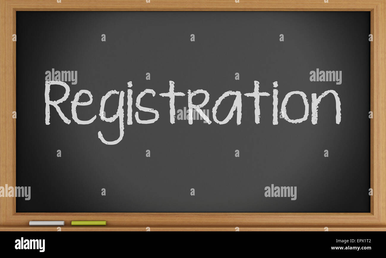 3d illustration. Registration written on blackboard background Stock ...