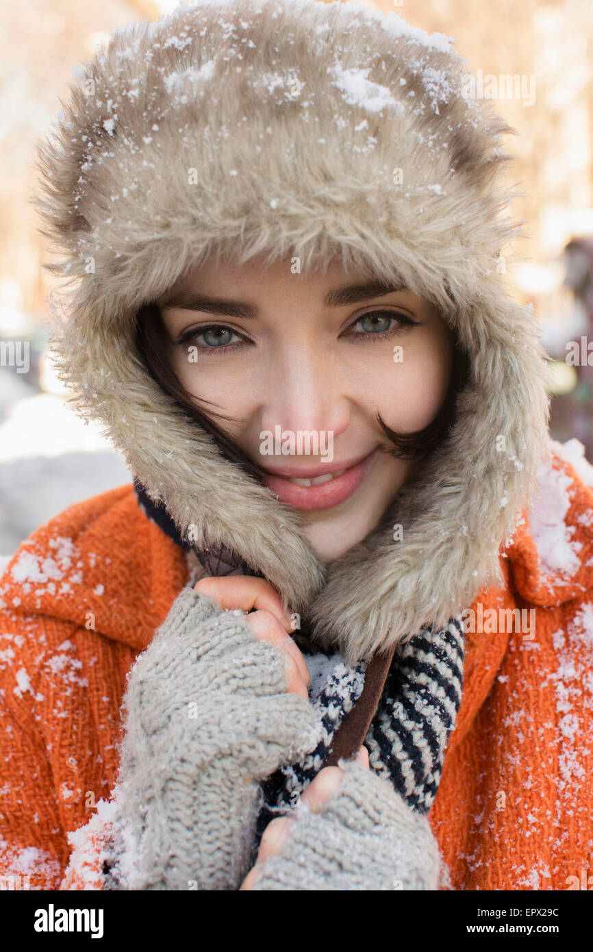 Portrait of woman in winter Stock Photo - Alamy