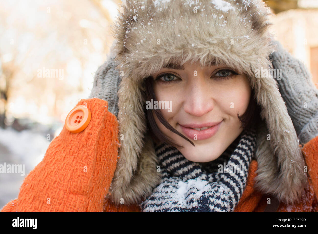 Portrait of woman in winter Stock Photo - Alamy