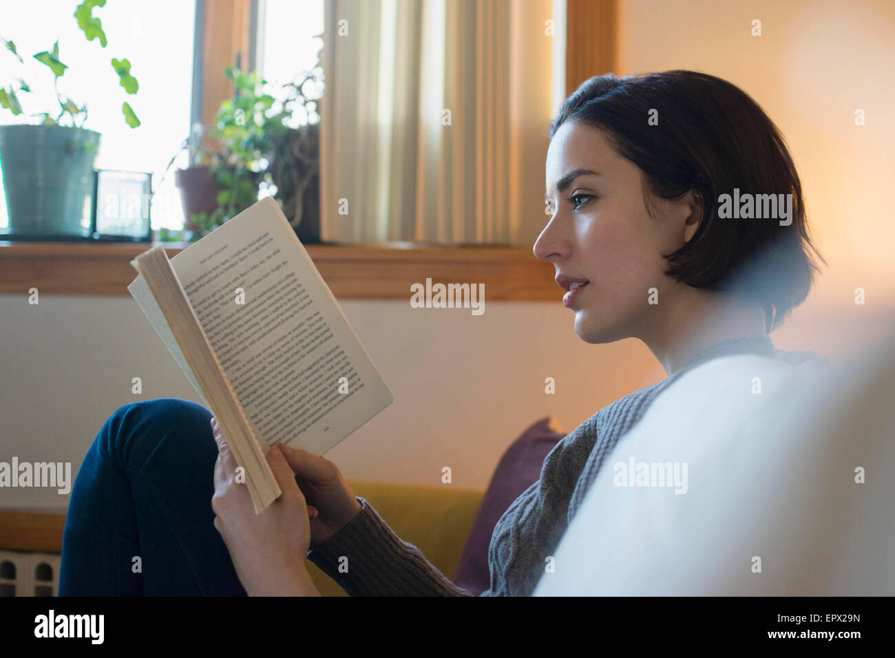 Woman reading book Stock Photo - Alamy