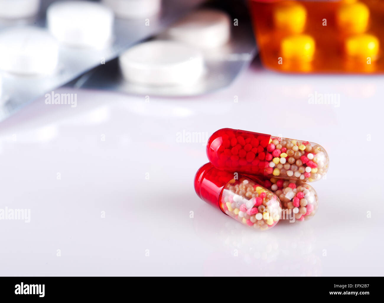 variety of colorful medicine close-up, capsules and tablets Stock Photo ...