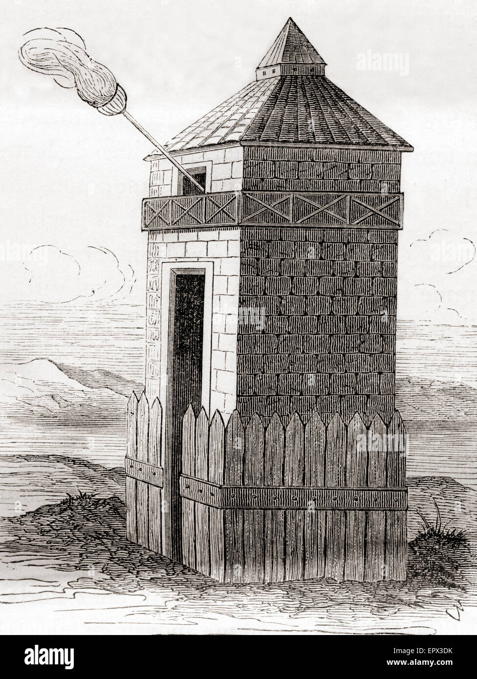 A Roman telegraph post, after a bas relief on Trajan's Column, Rome ...