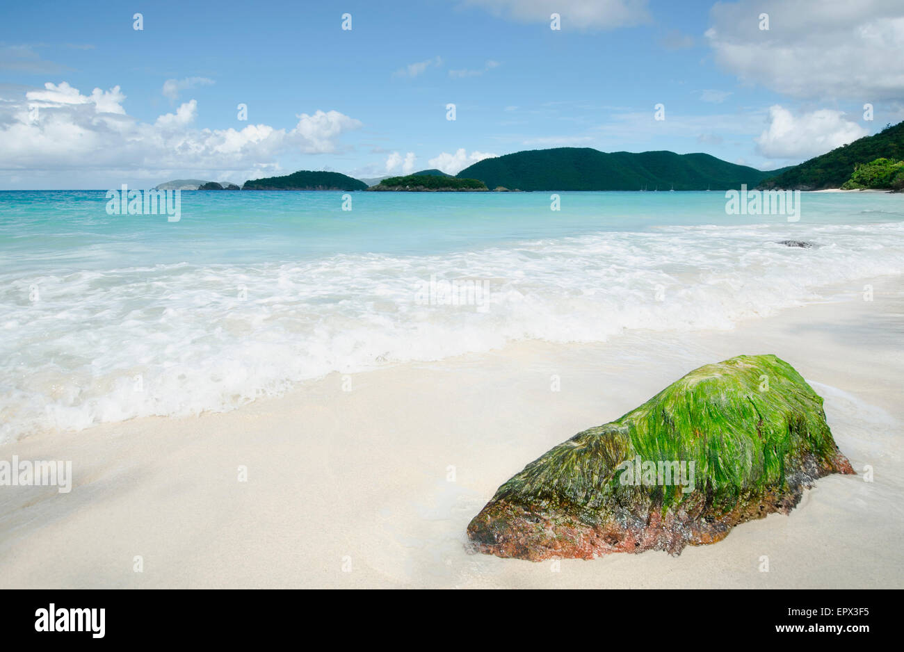 USA, Virgin Islands, Trunk Bay, St. John, Scenic view of coastline ...