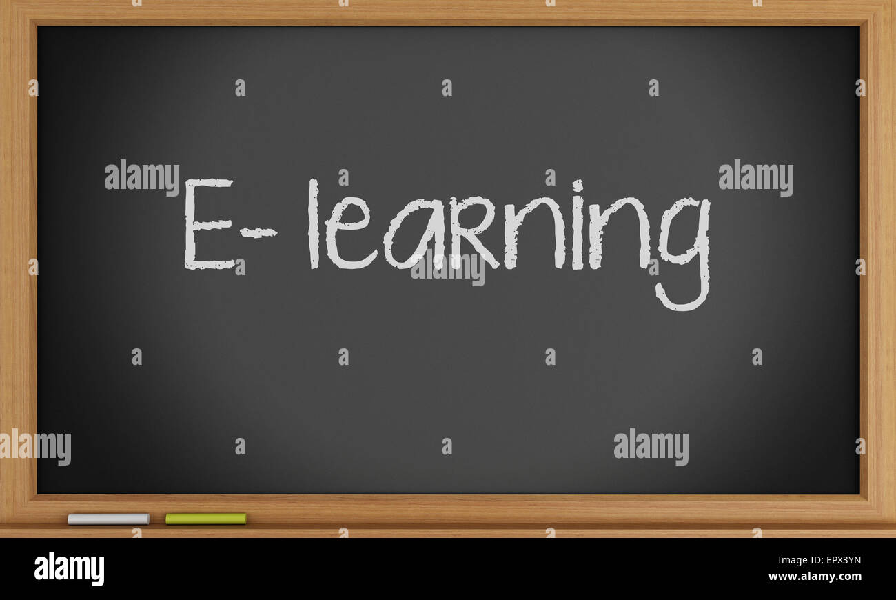 3d illustration. E- learning written on blackboard. Education concept ...