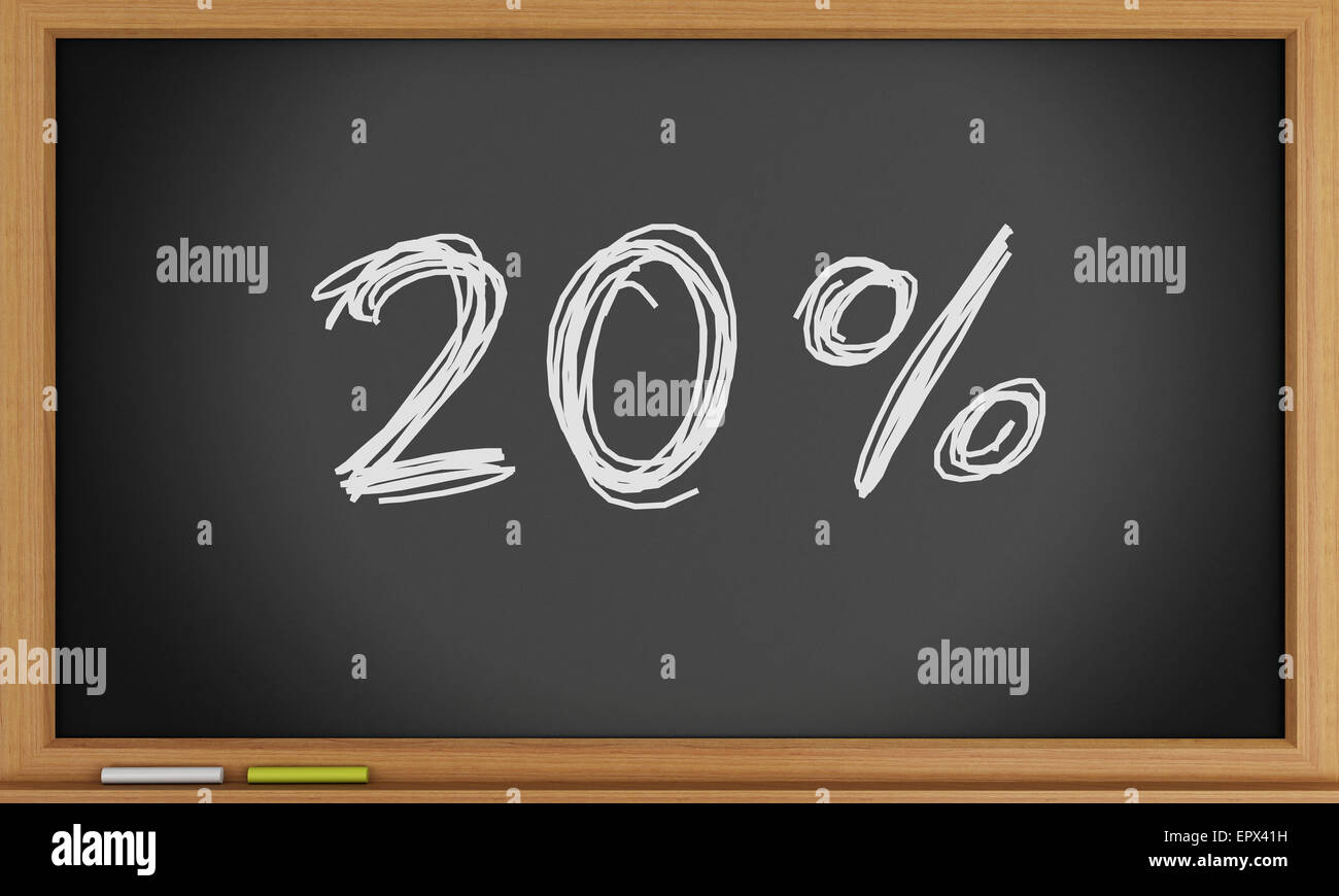 3d illustration. Twenty percent off written on blackboard. Sale concept ...