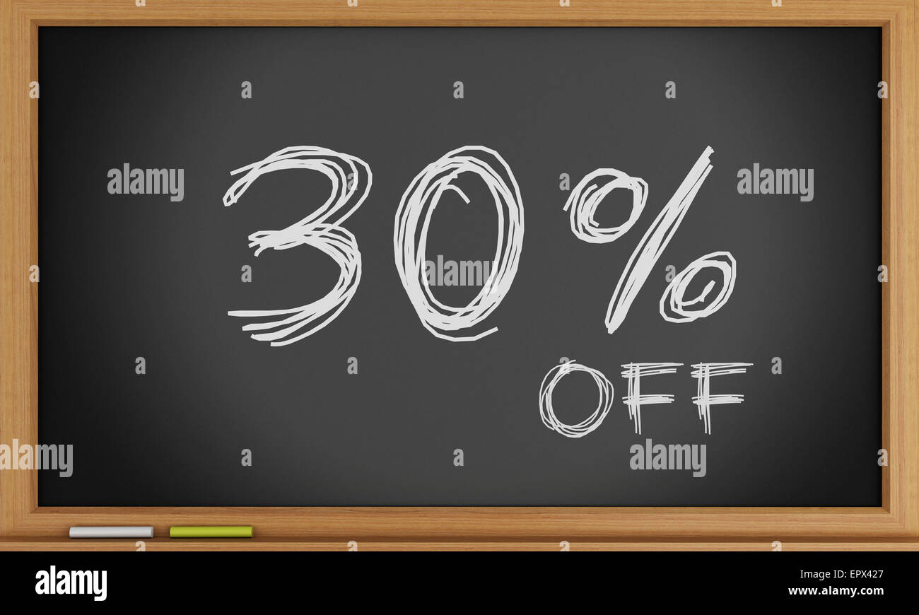 3d illustration. 30 percent off written on blackboard. Sale concept ...
