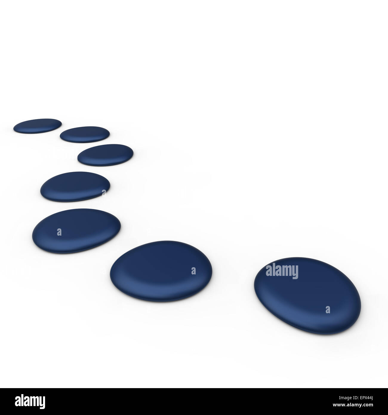 Winding path with dark blue colored stepping stones on a white ...