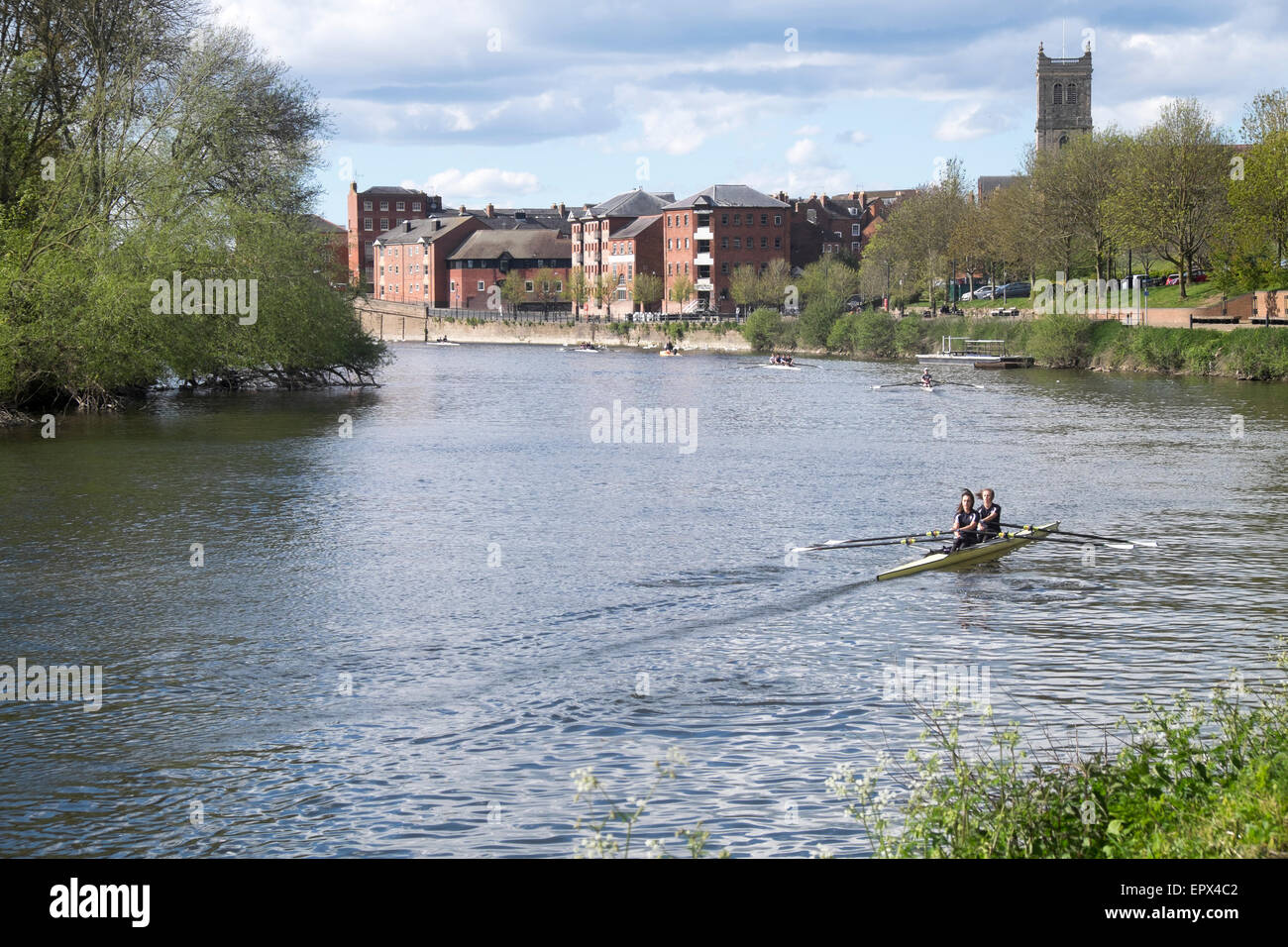 Birmingham University rowing club training on the river Severn in ...
