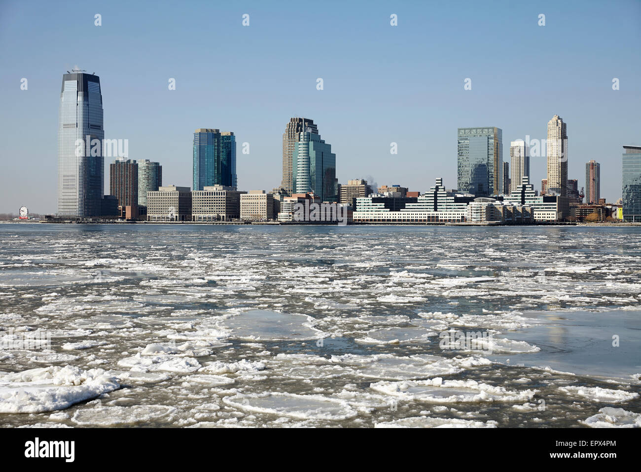 USA, New Jersey, City skyline in winter Stock Photo - Alamy