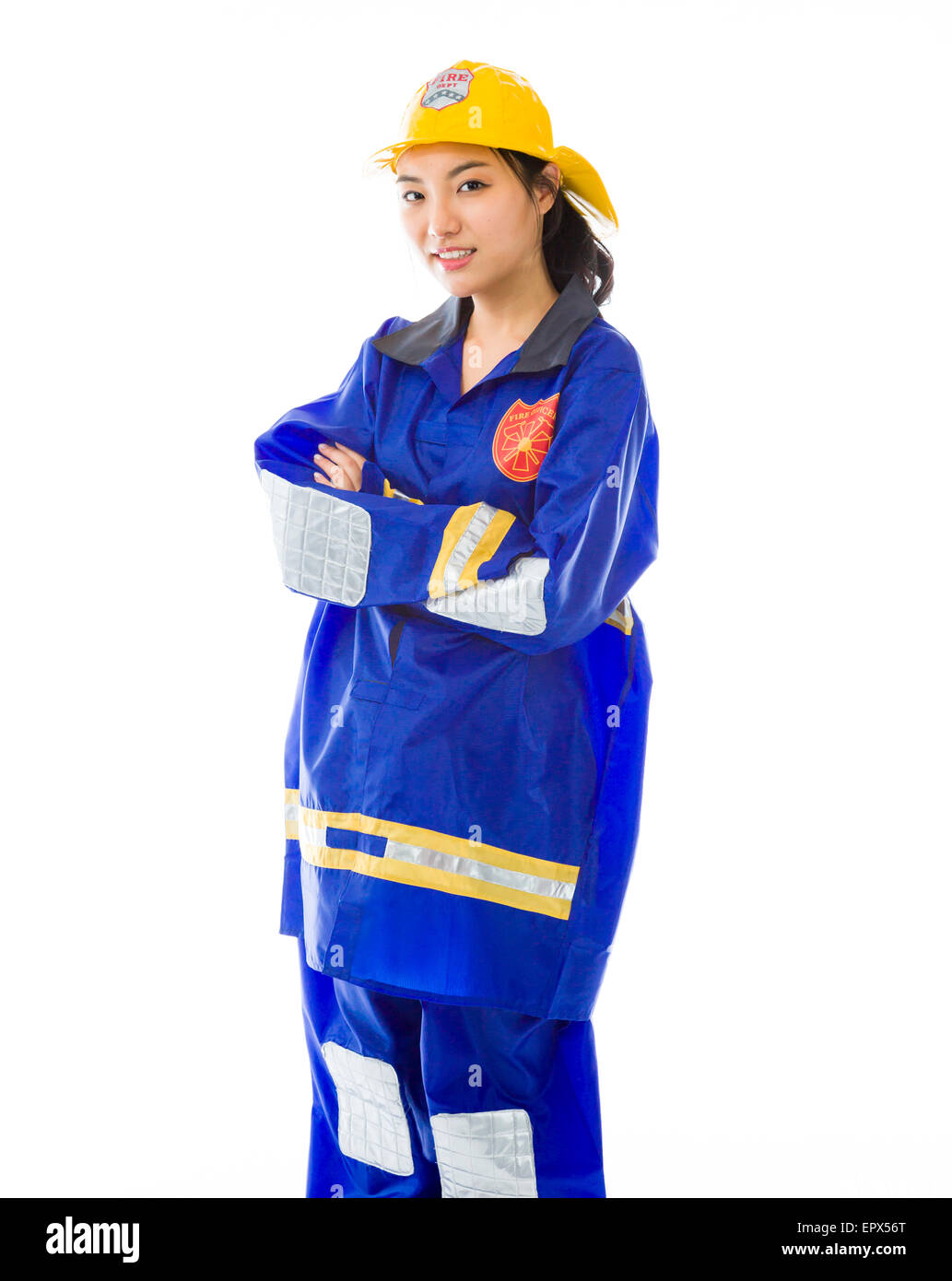 Confident lady firefighter standing with arms crossed Stock Photo - Alamy