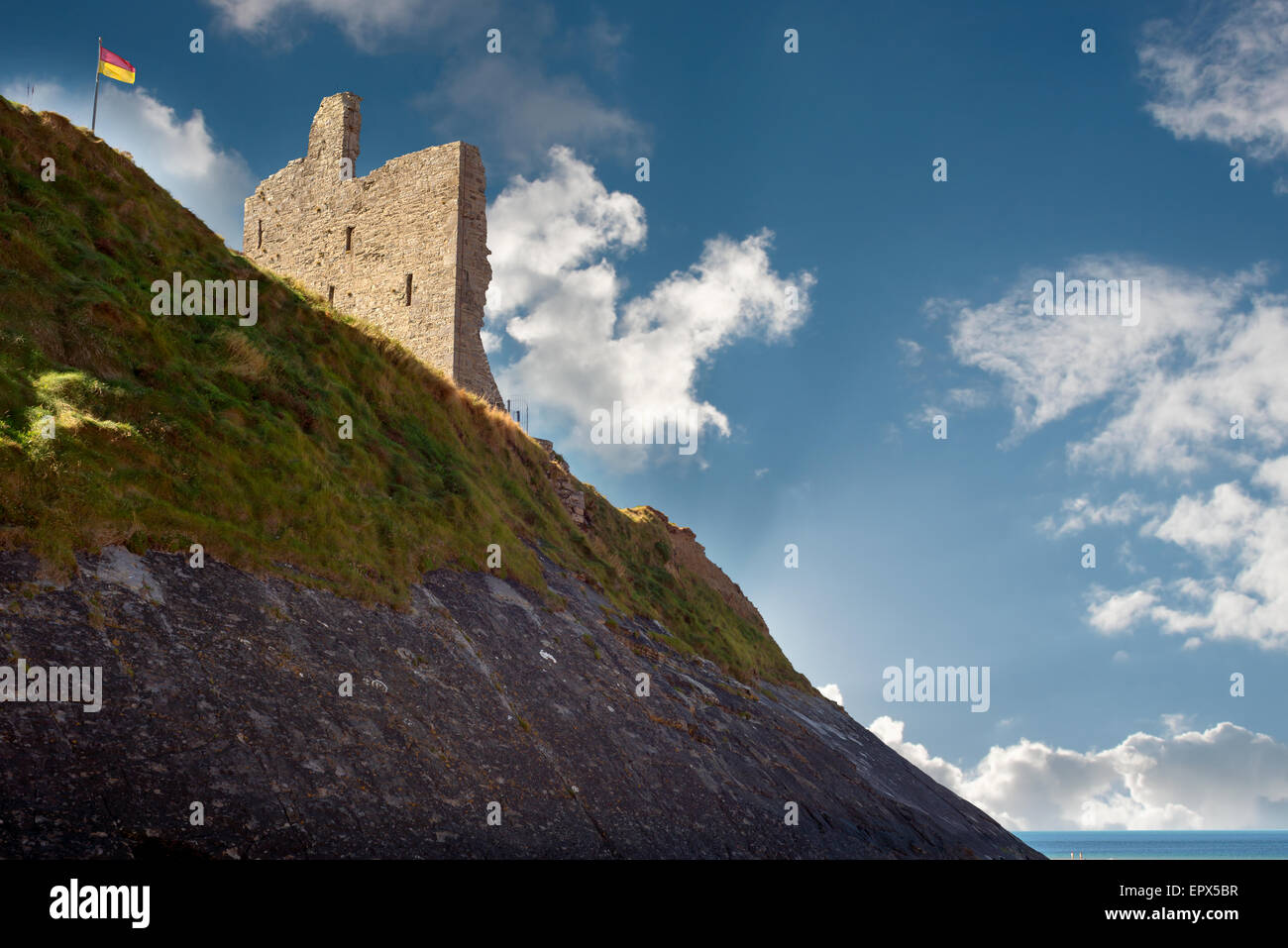 ballybunion castle with the cliff face on the wild atlantic way ireland ...