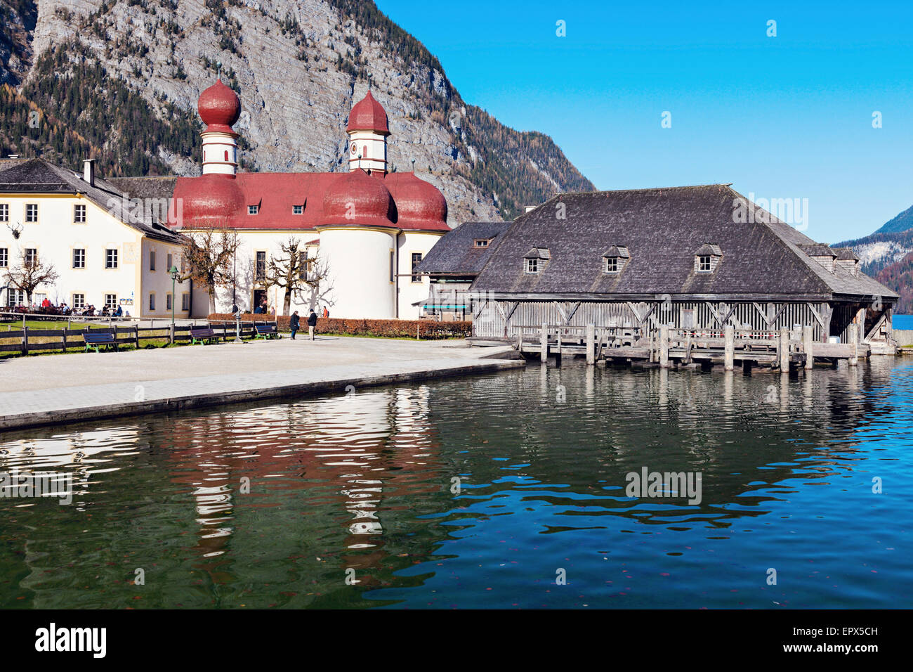 Germany, Bavaria, Berchtesgaden, St. Bartholomew's Church by Koenigssee ...