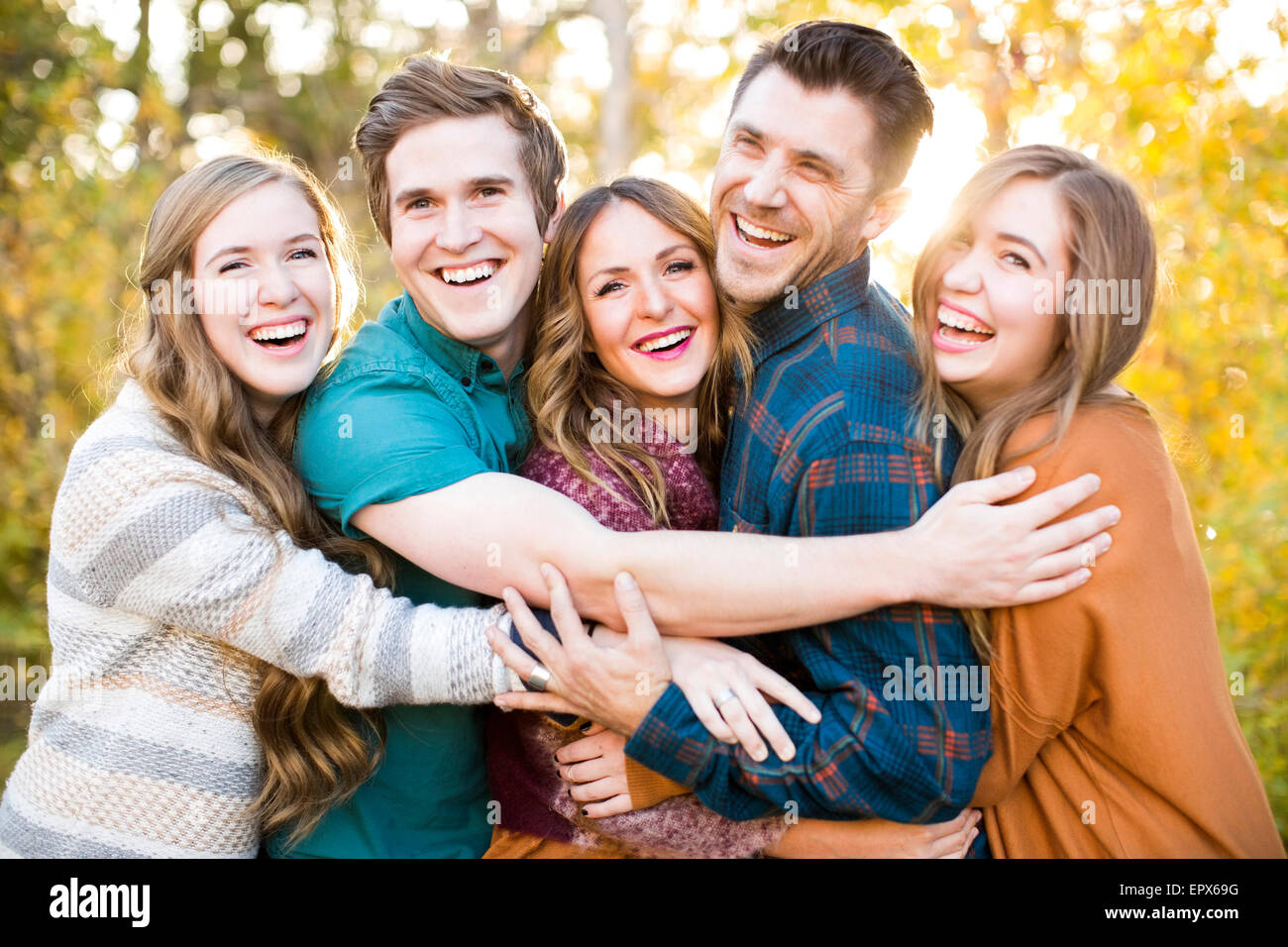Portrait of five smiling friends Stock Photo - Alamy