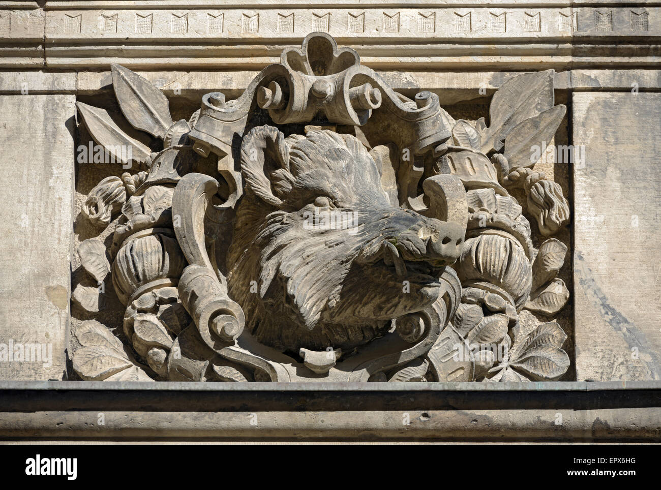 Decorative alto-relievo with aper head on George Gate side wall in ...