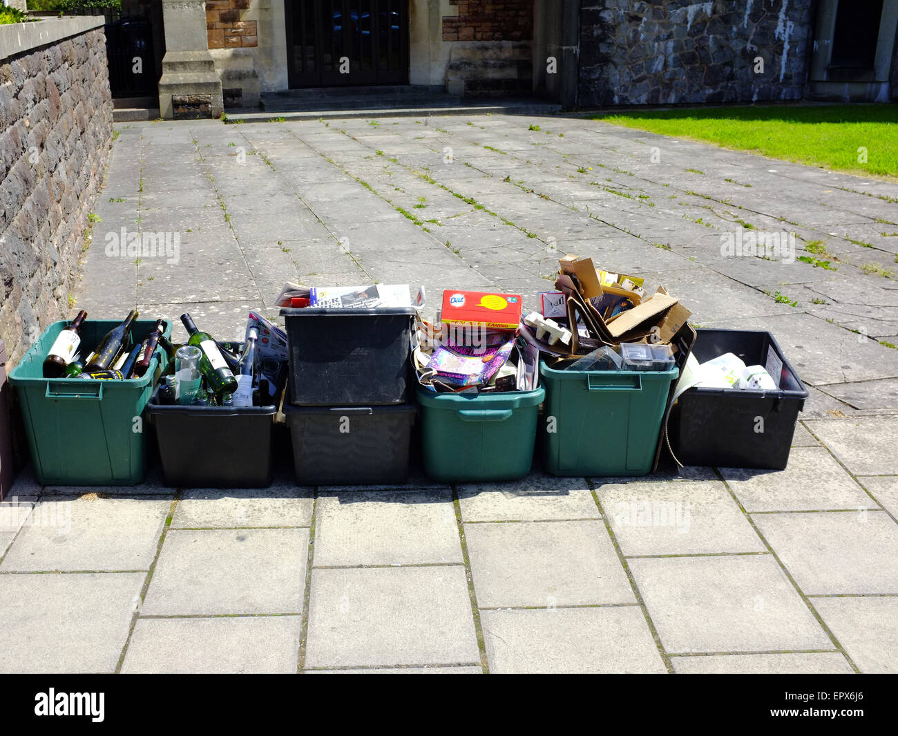 A row of recycling boxes on a street in Bristol Stock Photo - Alamy