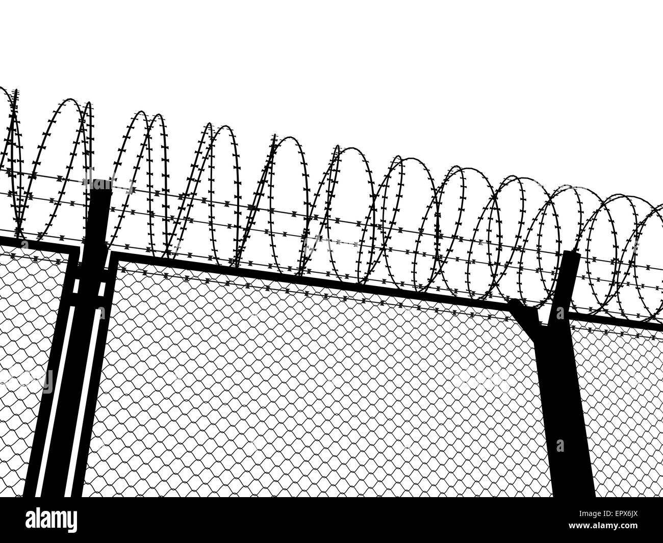 Fence with a barbed wire, silhouette illustration Stock Photo - Alamy