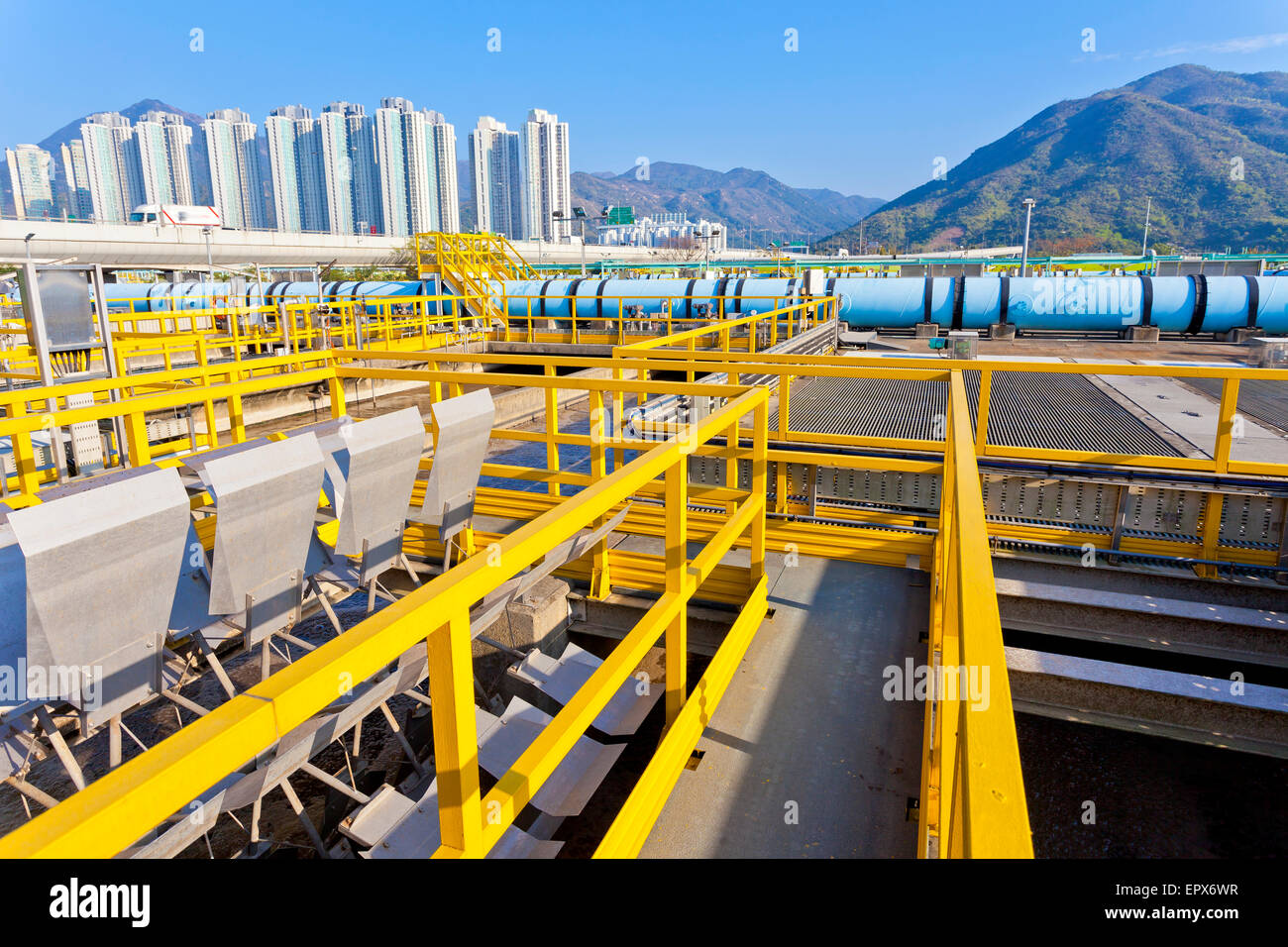 Groups of storage tanks with waste water Stock Photo - Alamy