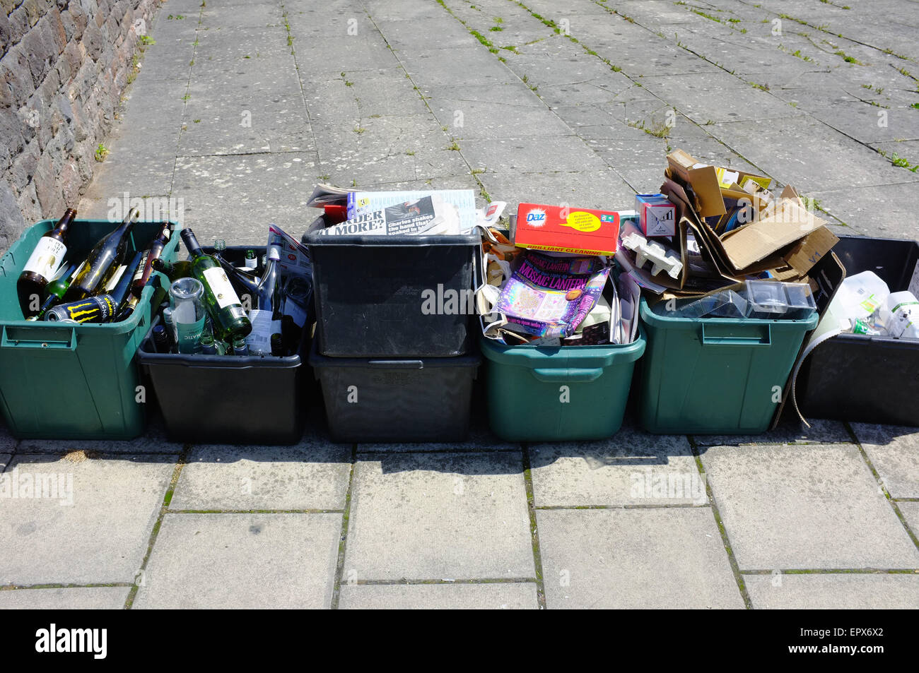 A row of recycling boxes on a street in Bristol Stock Photo - Alamy