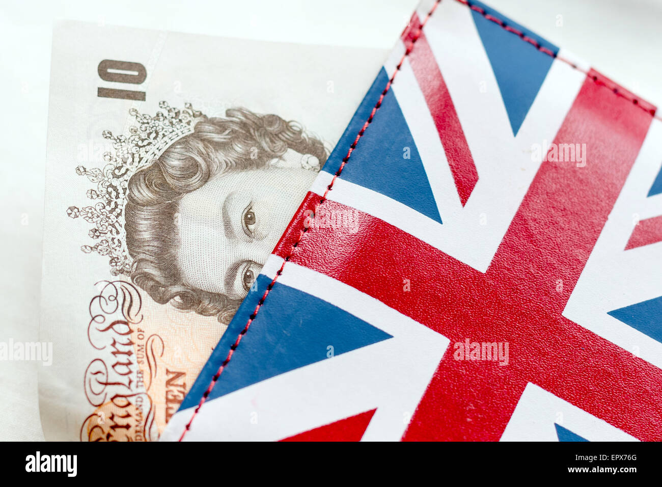 British cash £10 note sterling currency money in Union Flag wallet ...