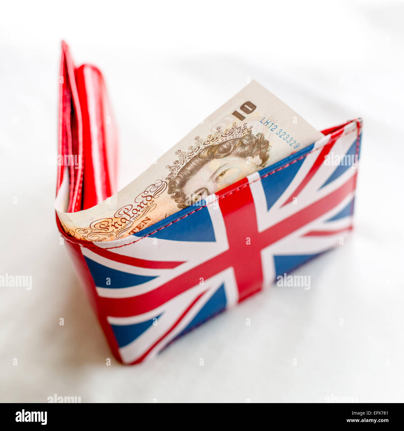 British cash £10 note sterling currency money in Union Flag wallet ...