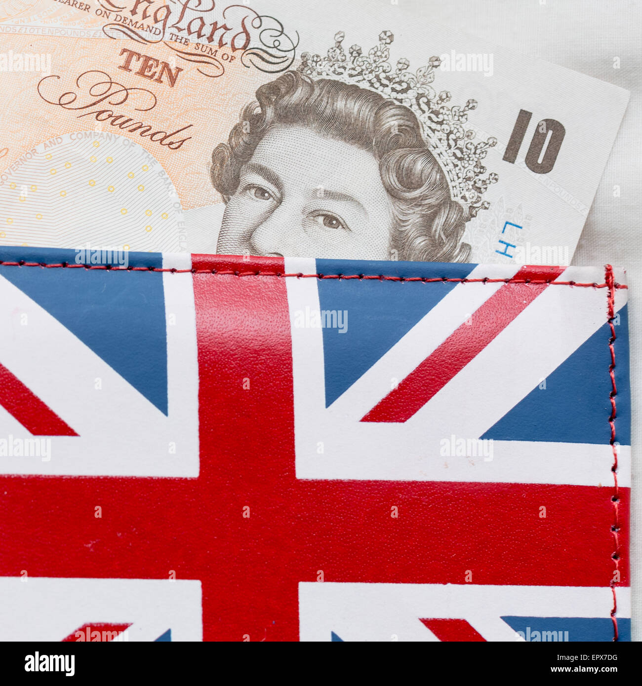 British cash £10 note sterling currency money in Union Flag wallet ...