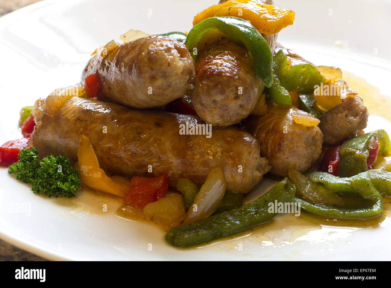 Italian ausage onion and peppers a delicious greasy meal Stock Photo ...