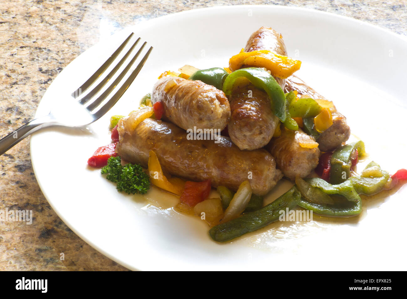 Italian ausage onion and peppers a delicious greasy meal Stock Photo ...