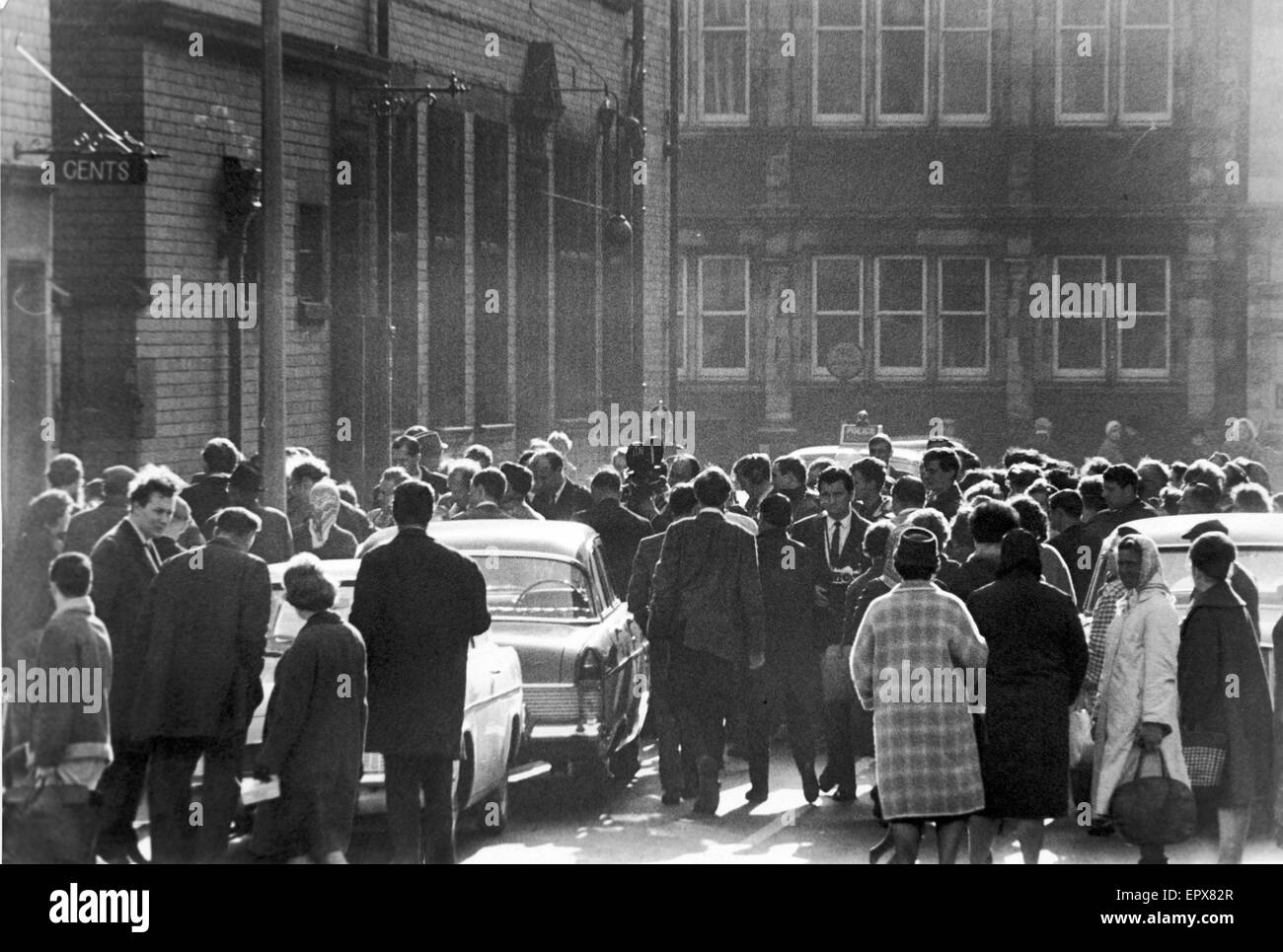 Crowd scene outside Hyde Court, Manchester, 20th October 1965. The ...