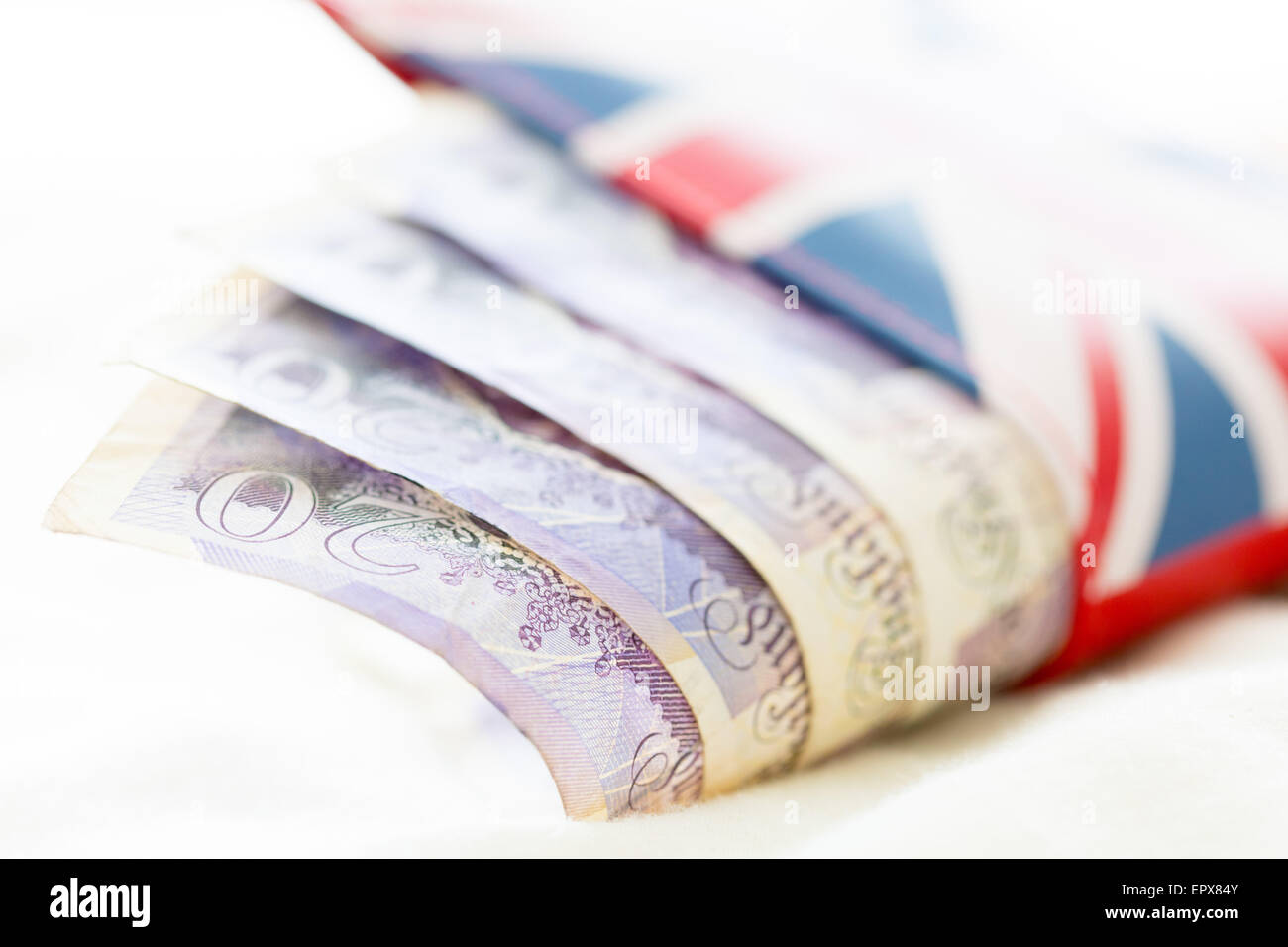 British cash £20 notes sterling currency money in Union Flag wallet ...