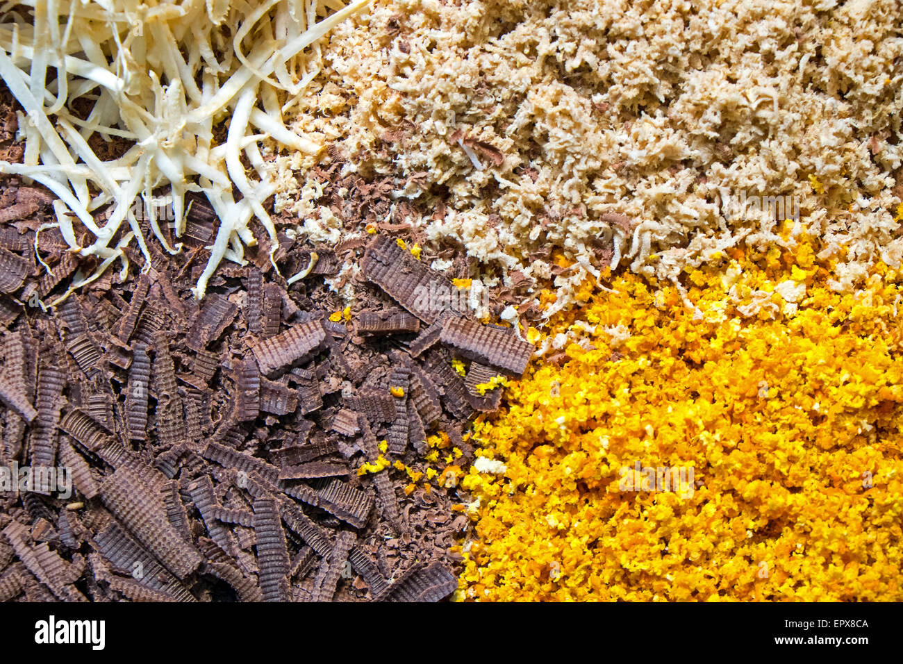 Fine grated chocolate and other tempting sweets Stock Photo - Alamy
