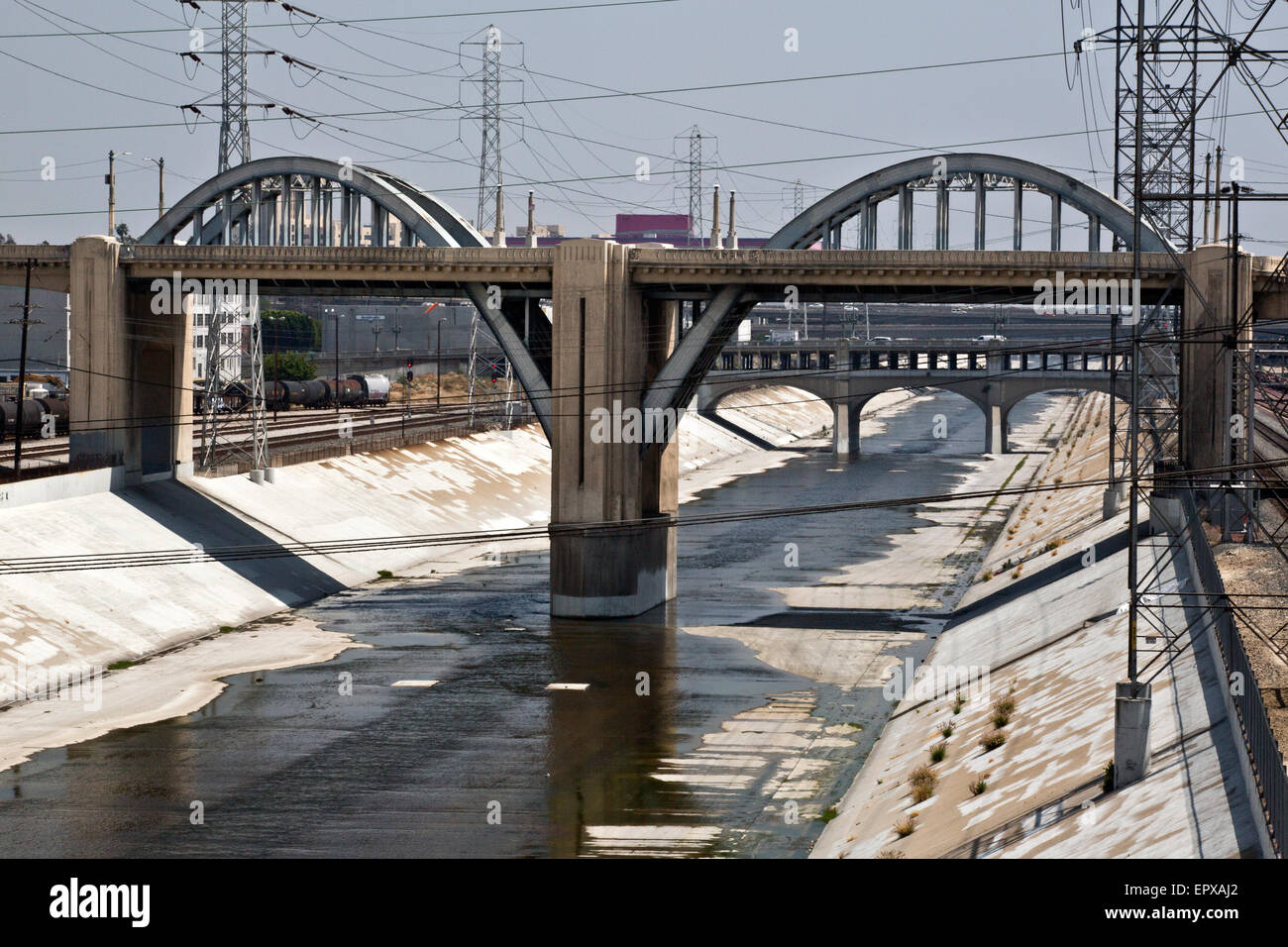 Los Angeles River and Downtown L.A.,California Stock Photo - Alamy
