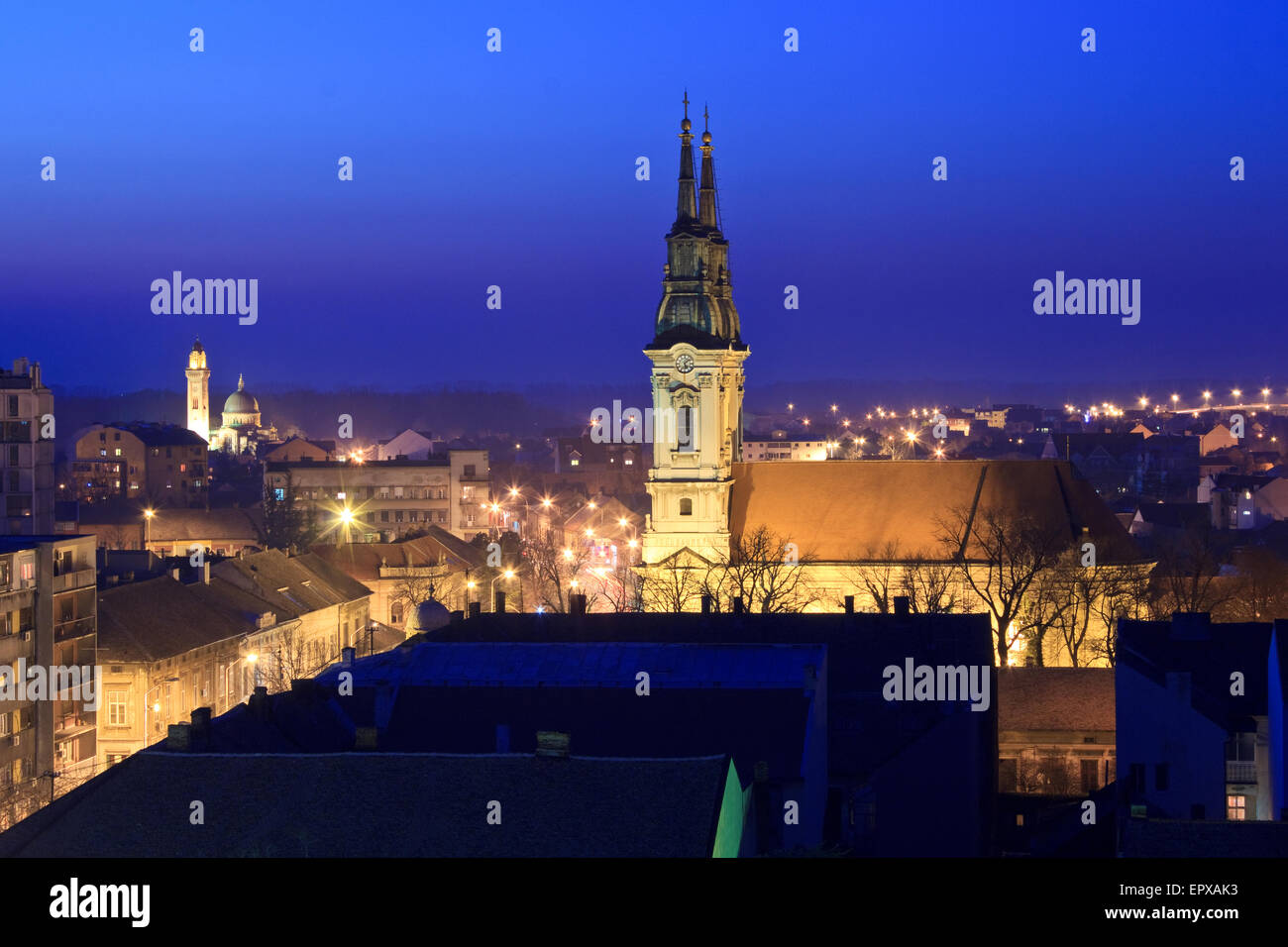 Two churches in Pancevo at dusk Stock Photo - Alamy