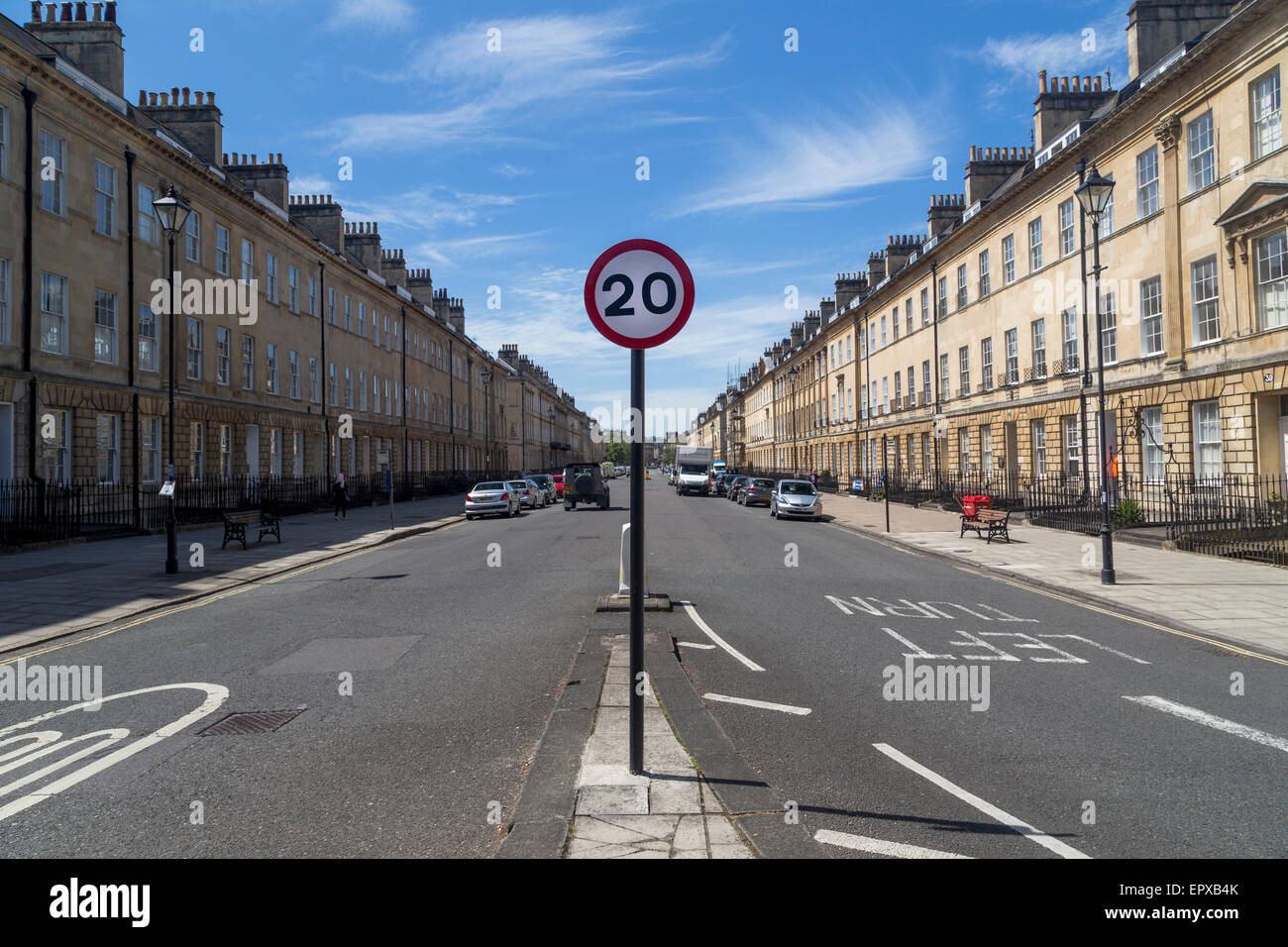 A twenty (20 MPH) Mile Per Hour Speed restriction sign post central in ...