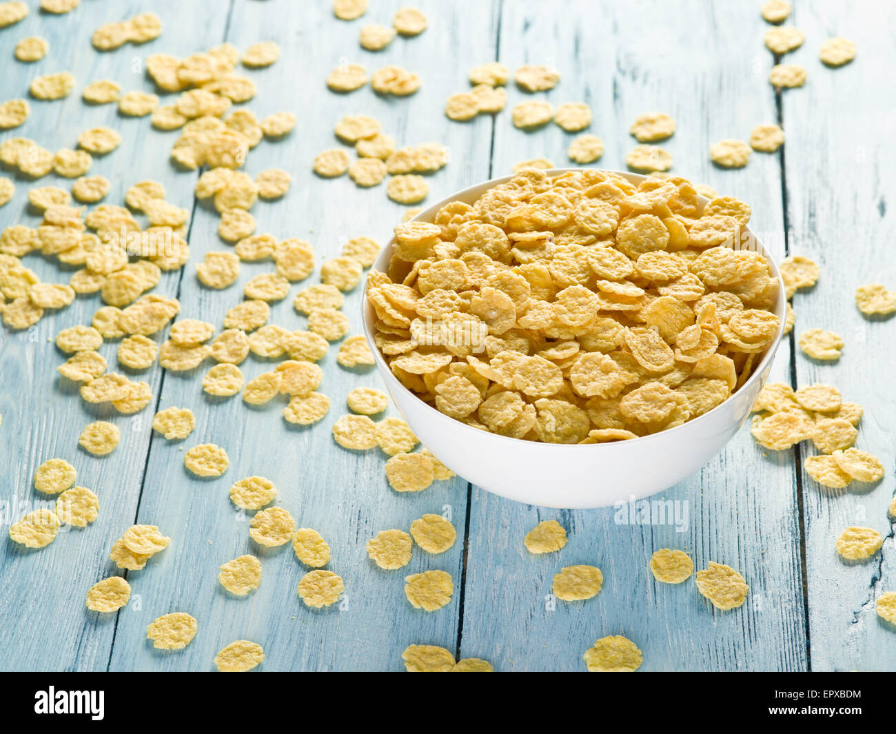 Cornflakes in the white bowl. Morning breakfast Stock Photo - Alamy