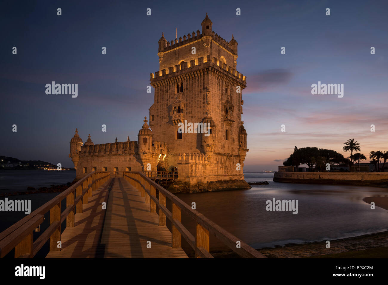 Torre de Belem (tower of Belem) at dusk Stock Photo - Alamy