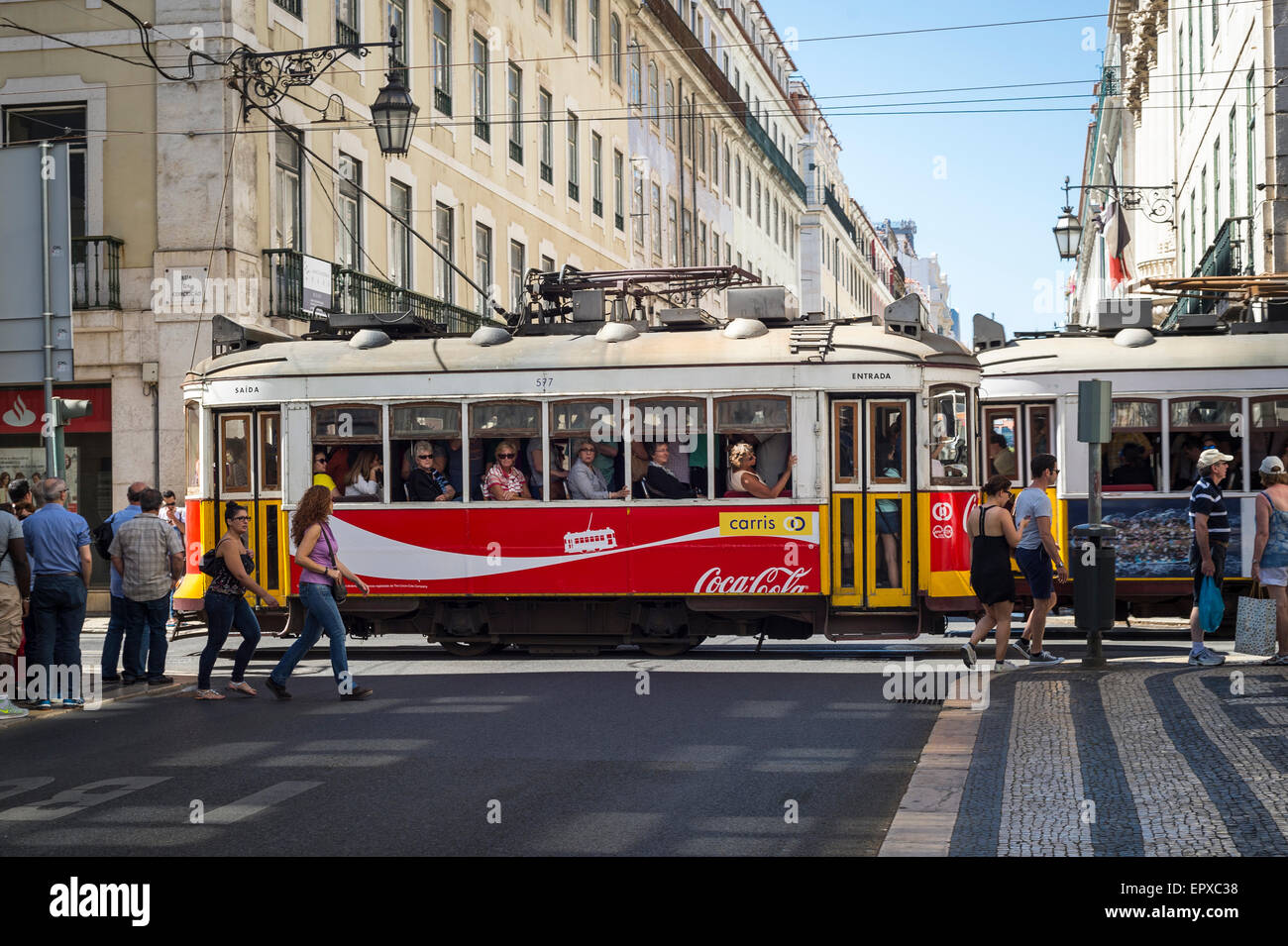 Traditional trams in Lisbon Portugal Stock Photo - Alamy
