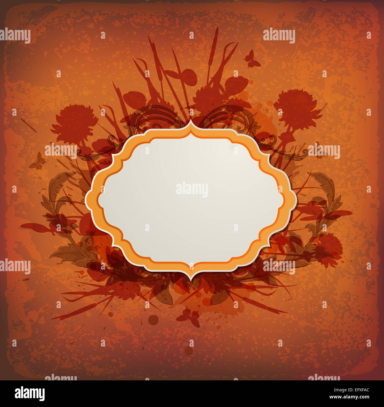 Vintage orange background with label and flowers Stock Photo - Alamy
