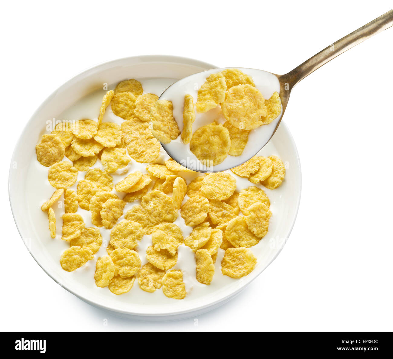 Cornflakes in the bowl on white background. File contains clipping ...