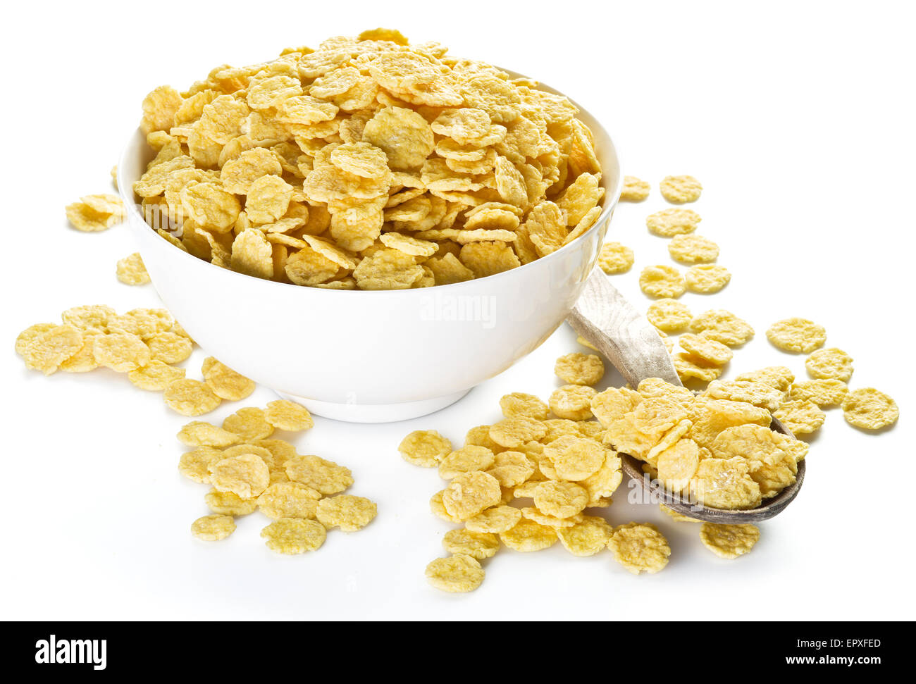 Cornflakes in the white bowl. Morning breakfast Stock Photo - Alamy