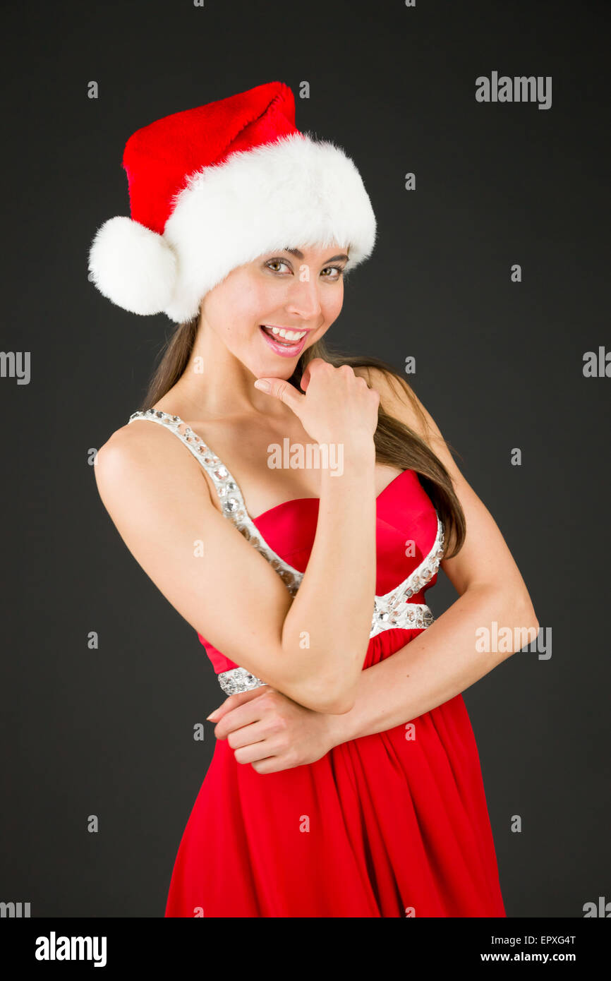 Model in studio isolated on plain grey background Stock Photo - Alamy