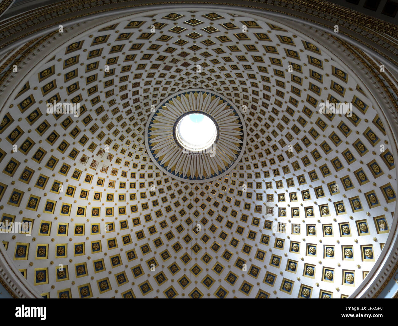 The Interior Rotunda ceiling of St Marija Assunta Church and Rotunda, at Mosta, Malta Stock ...