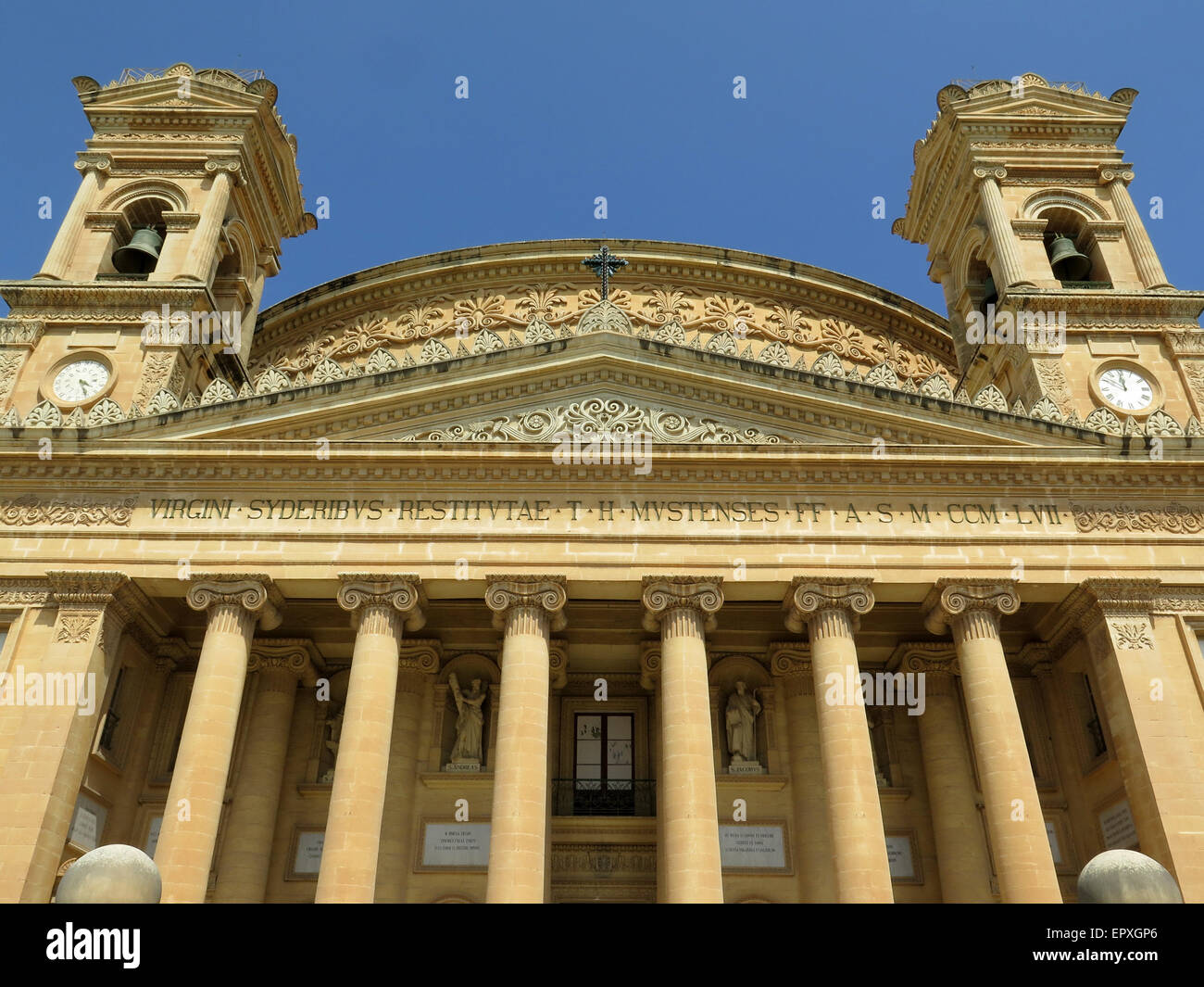 Exterior of St Marija Assunta Church and Rotunda, at Mosta, Malta Stock ...