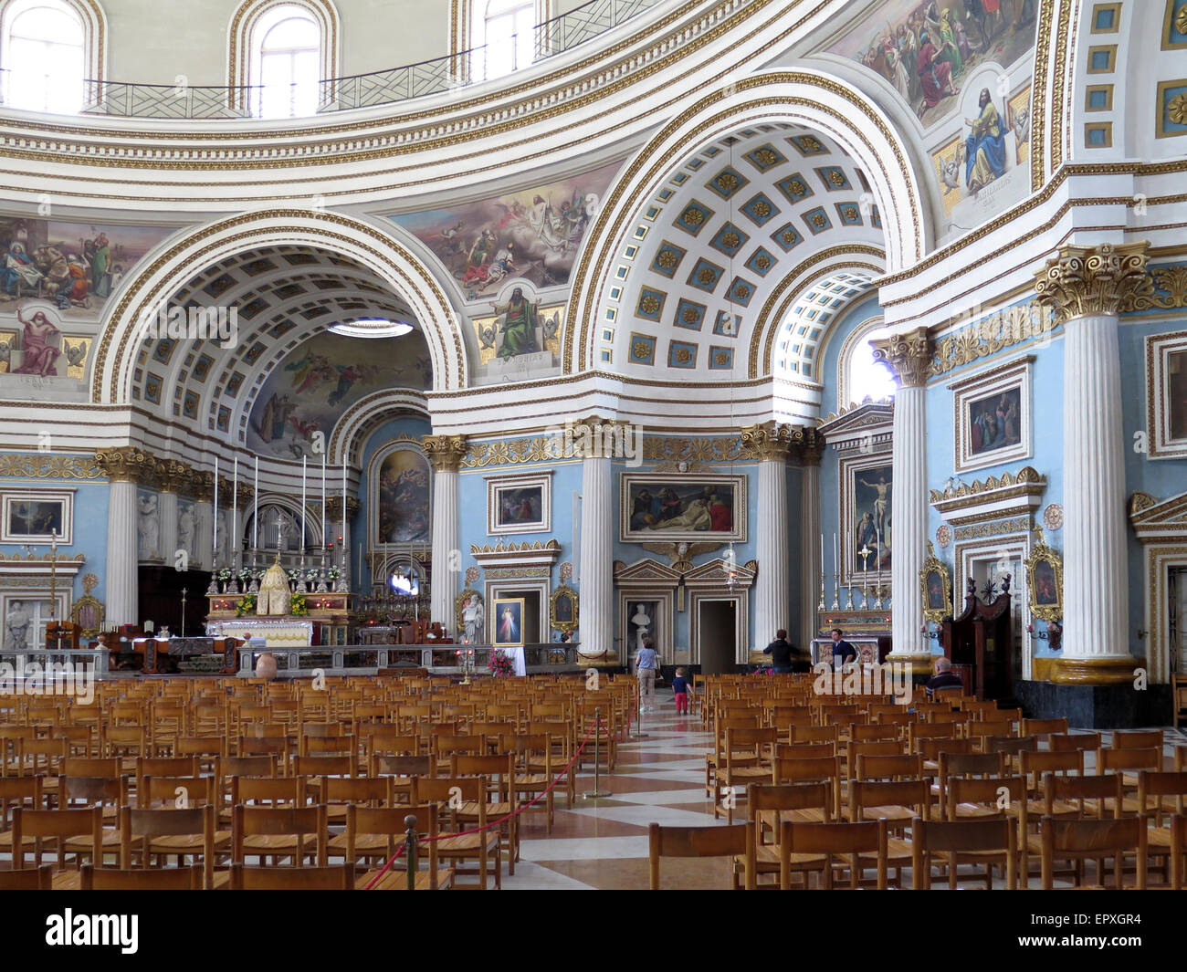 Interior of St Marija Assunta Church and Rotunda, at Mosta, Malta Stock ...