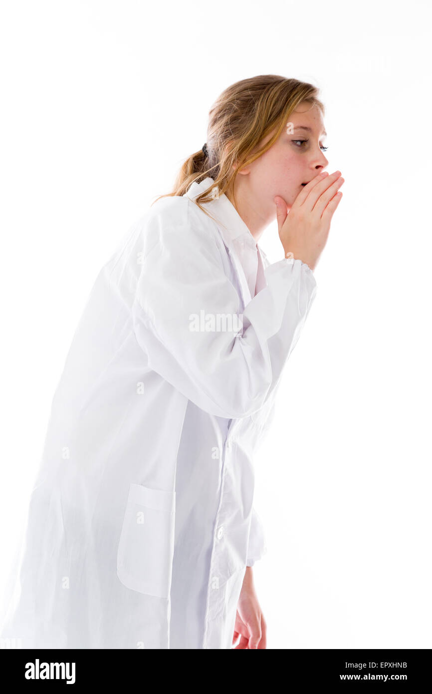 model isolated on plain background calling shouting Stock Photo - Alamy