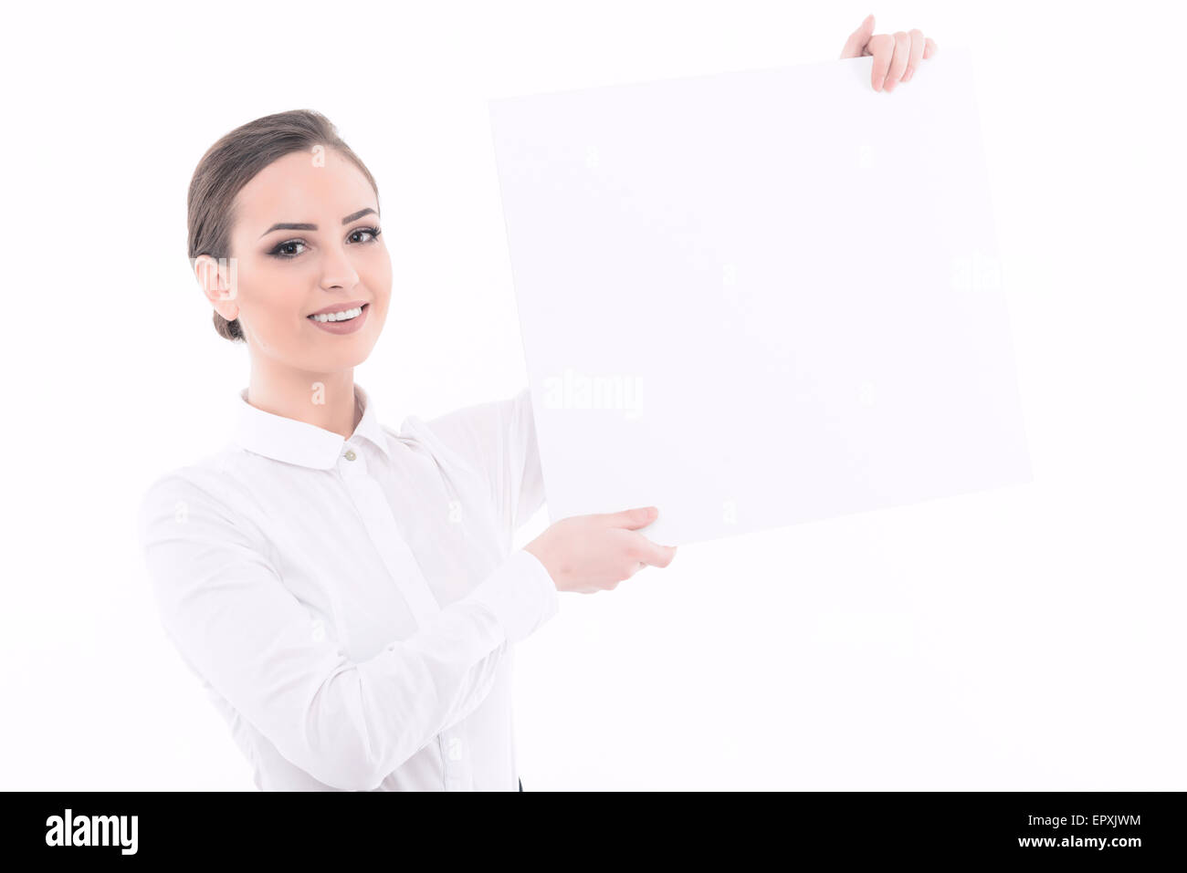 Beautiful woman advertising in formal clothes Stock Photo - Alamy