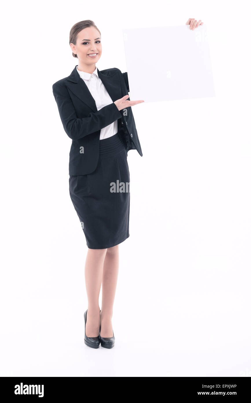 Beautiful woman advertising in formal clothes Stock Photo - Alamy