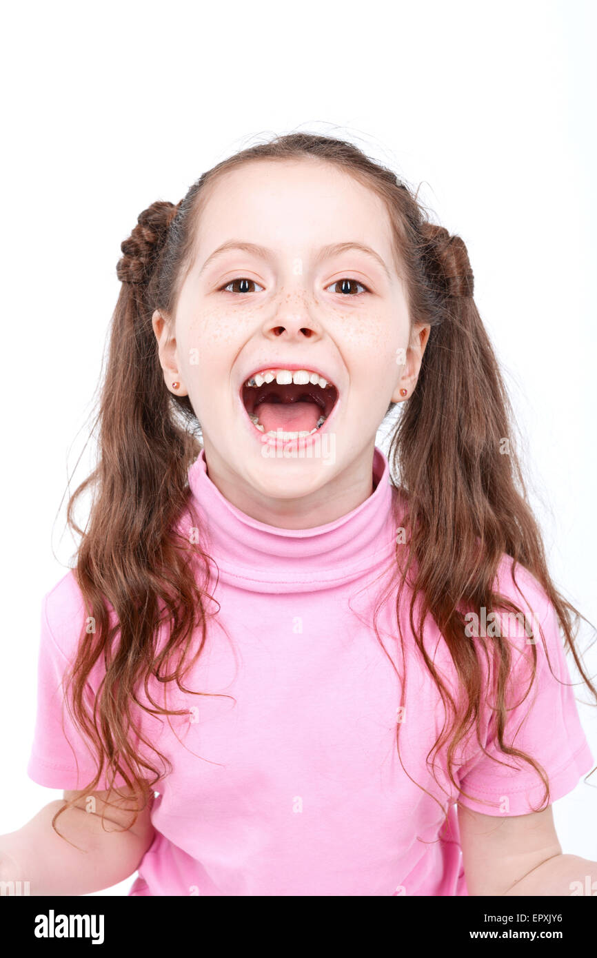 Portrait of a small emotional girl Stock Photo - Alamy