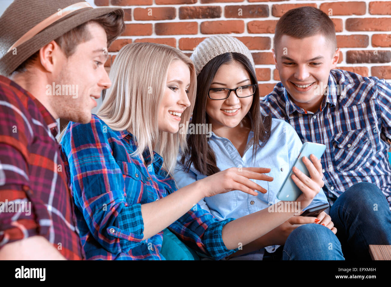 Modern party with mobile phones Stock Photo - Alamy